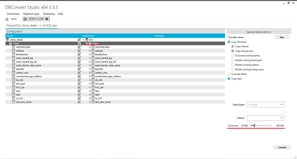 Migration of large data with multiple threads.